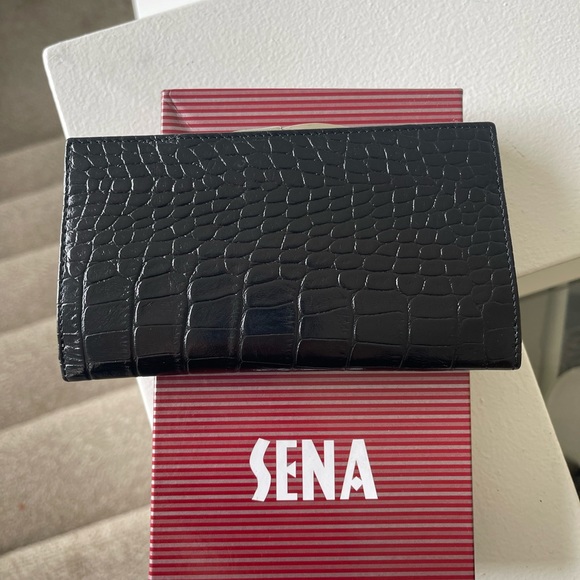 sena | Bags | Sena 514 Lady Purse Black Croc Embossed Trifold Wallet ...